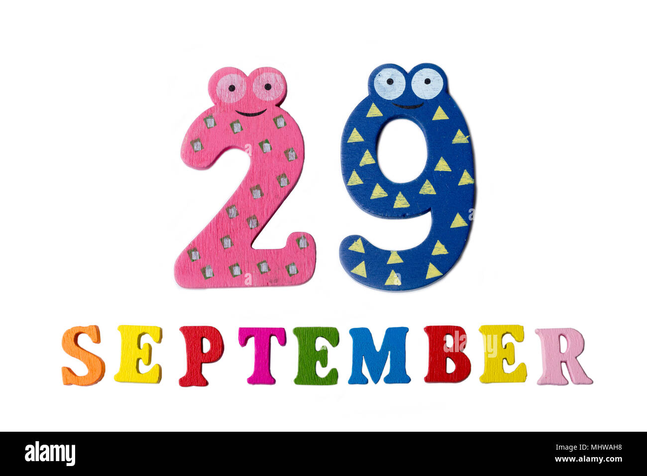 September 29 on white background, letters and numbers. Calendar Stock ...