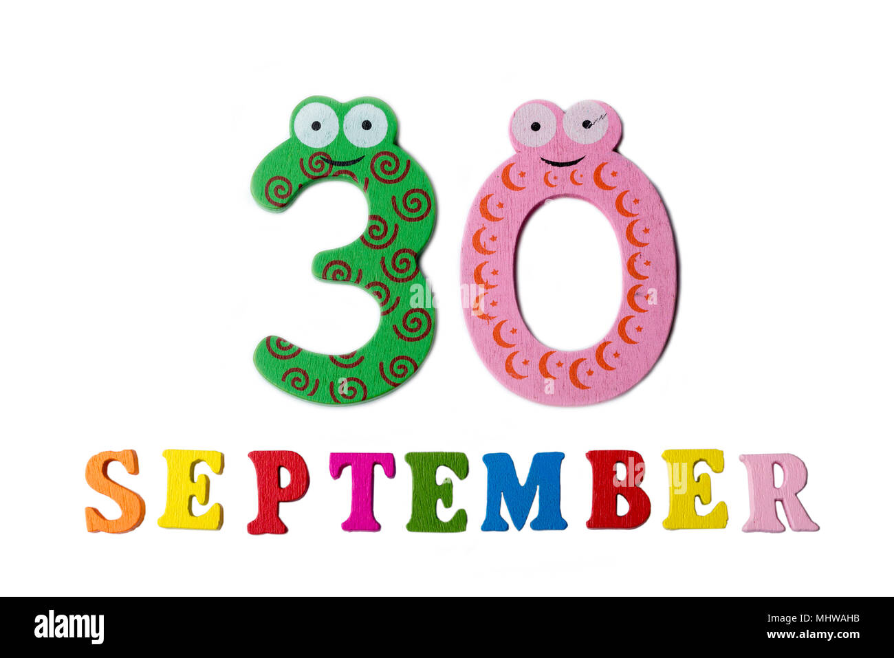 September 30, on a white background, the letters and numbers. Calendar ...