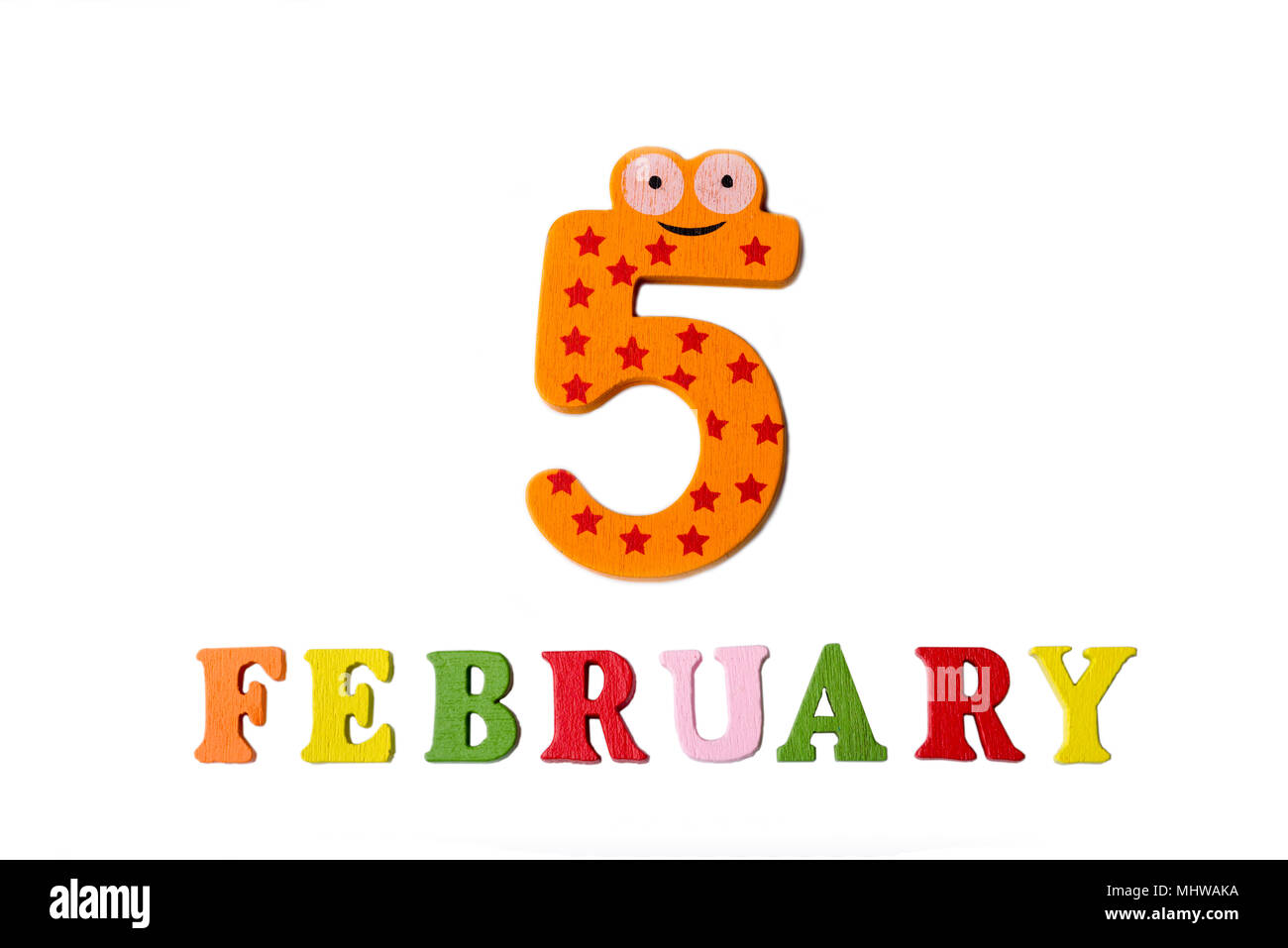 February 5 on white background, numbers and letters. Calendar Stock ...