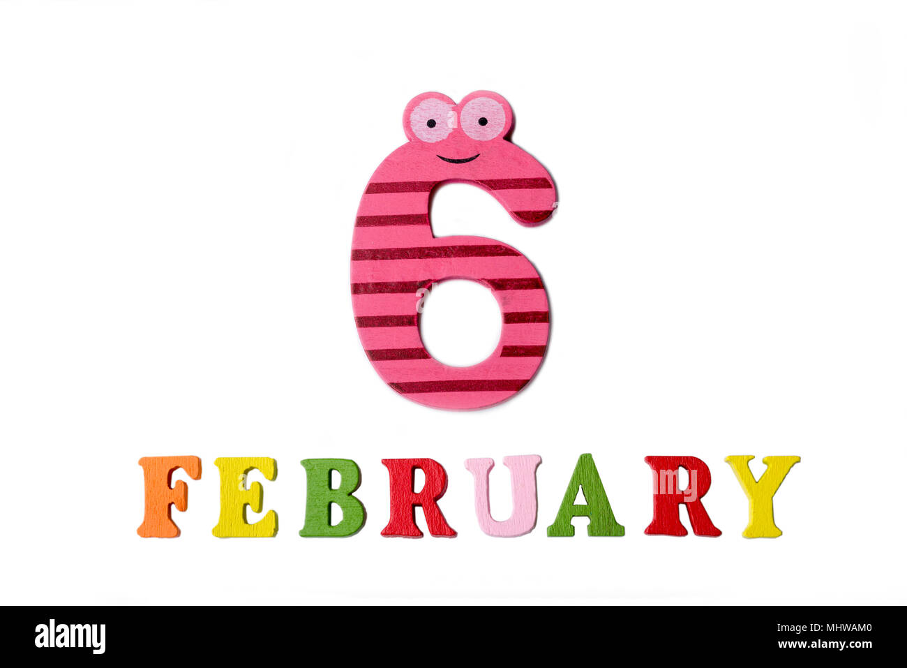 February 6 on white background, numbers and letters. Calendar Stock ...