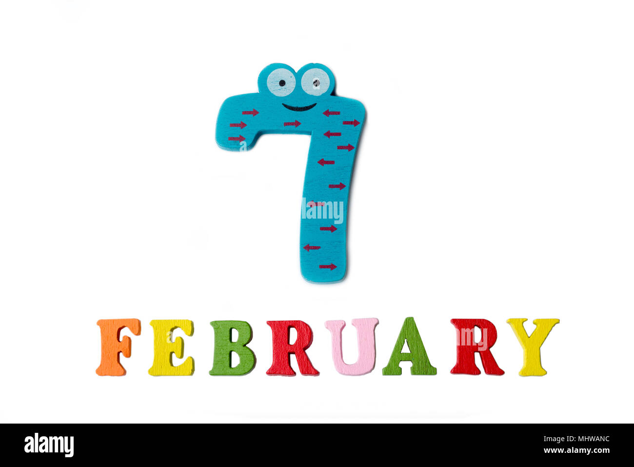 February 7 on white background, numbers and letters. Calendar Stock ...