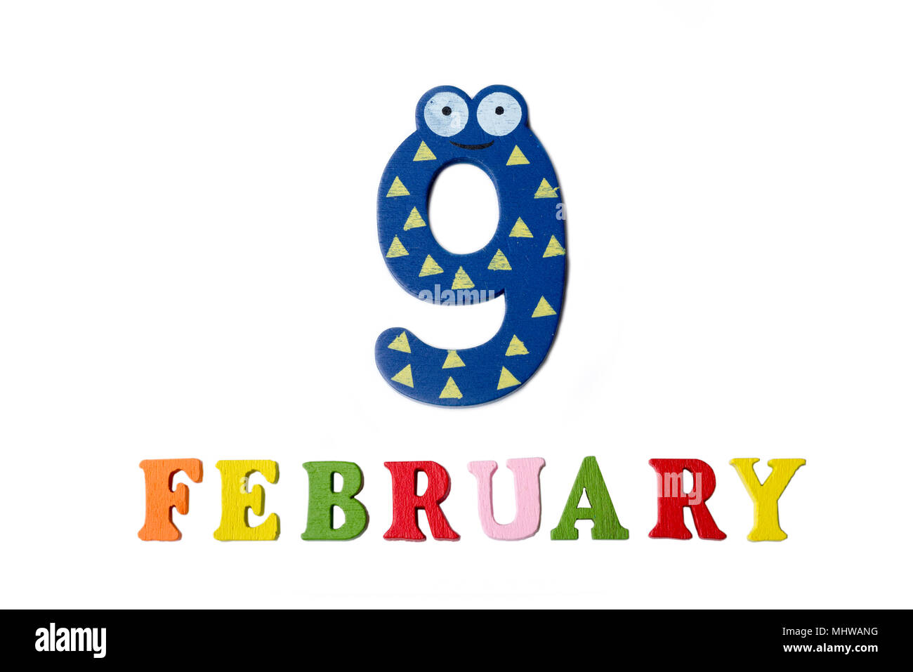 February 9 on white background, numbers and letters. Calendar Stock ...