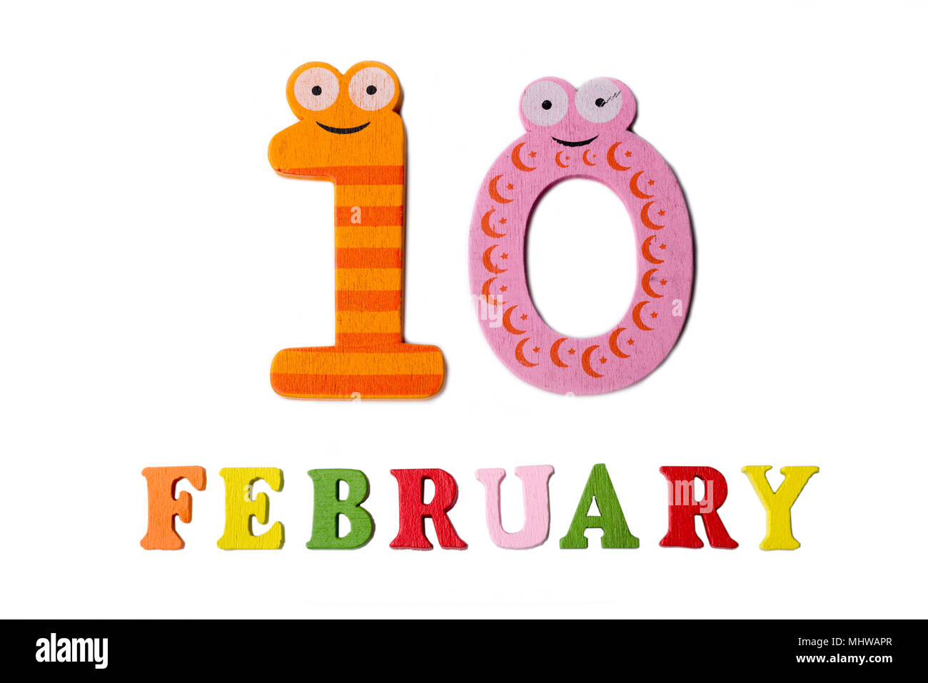 February 10 on white background, numbers and letters. Calendar Stock ...