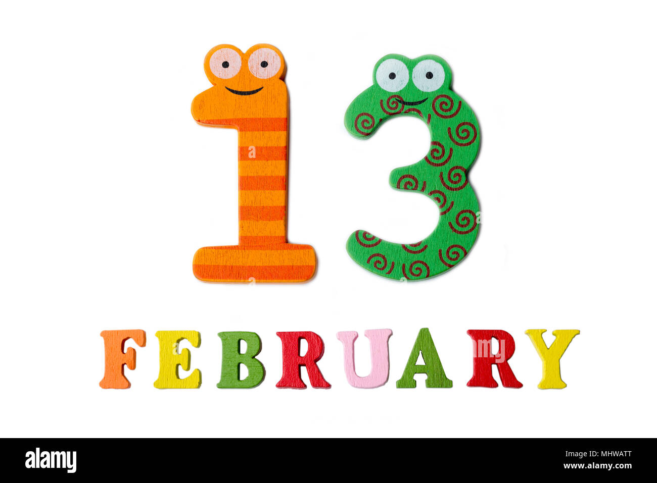 February 13 on white background, numbers and letters. Calendar Stock ...