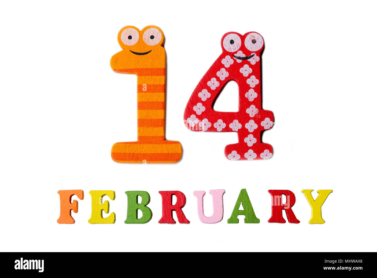 February 14 on white background, numbers and letters. Calendar Stock ...