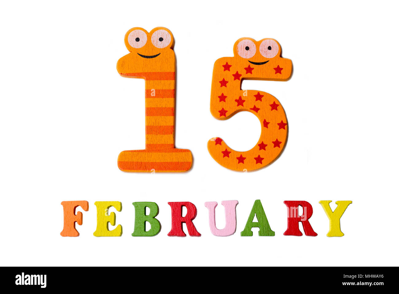 February 15 on white background, numbers and letters. Calendar Stock ...