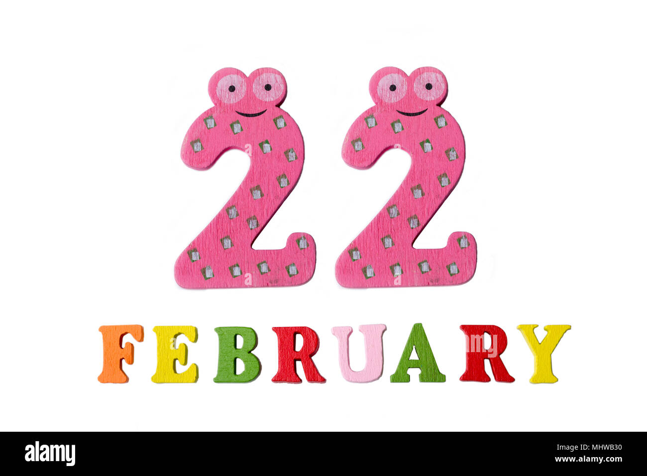 February 22 on white background, numbers and letters. Calendar Stock ...