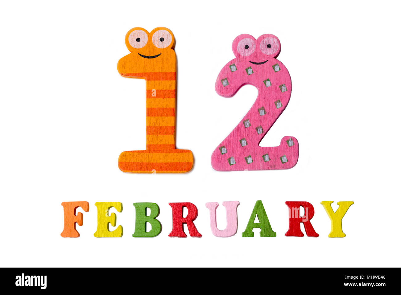February 12 on white background, numbers and letters. Calendar Stock ...