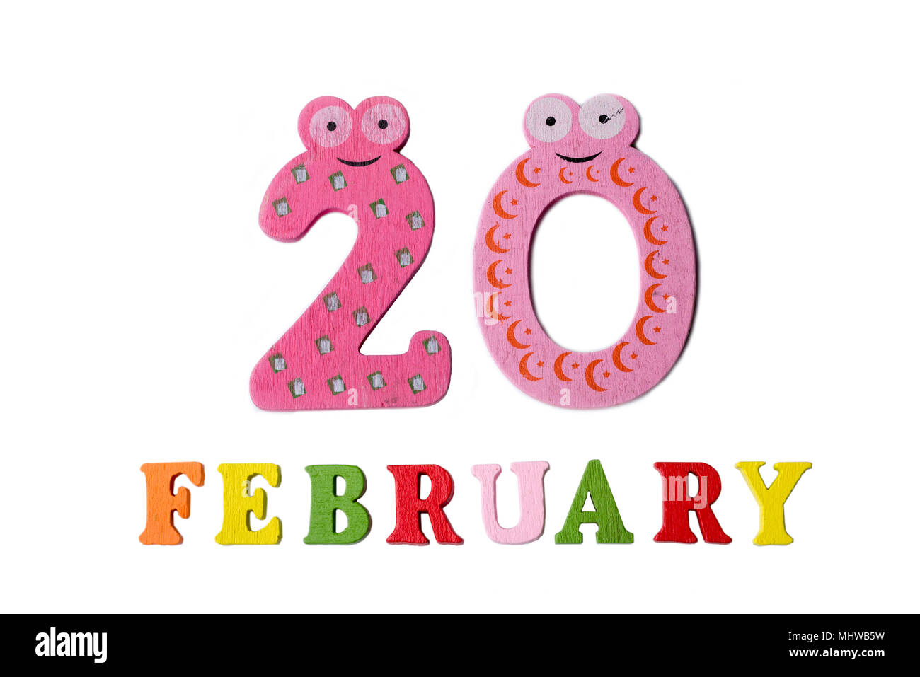 February 20 on white background, numbers and letters. Calendar Stock ...