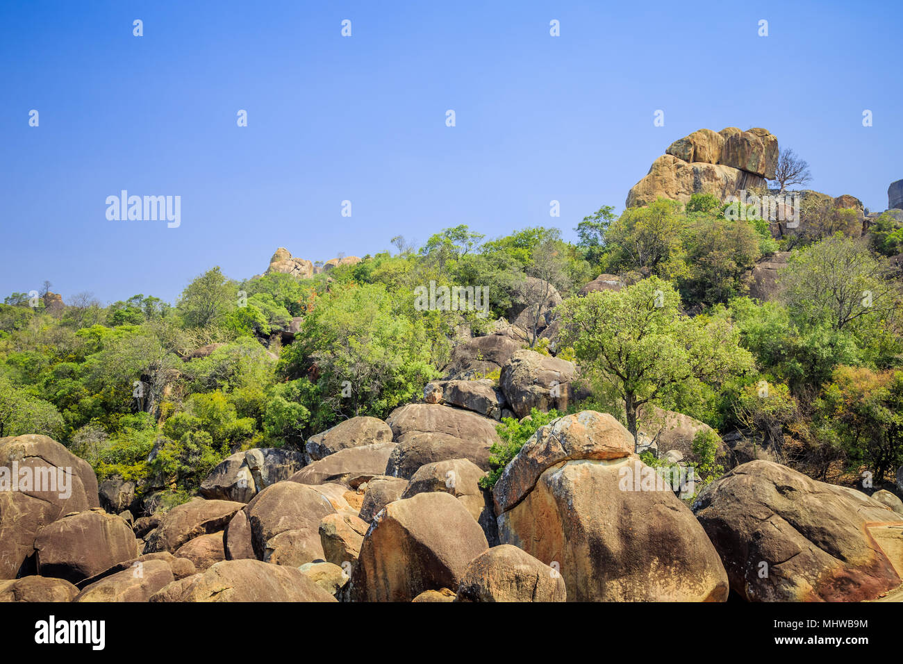 Fallen boulders in Matobo National Park, Zimbabwe, formed by millions ...