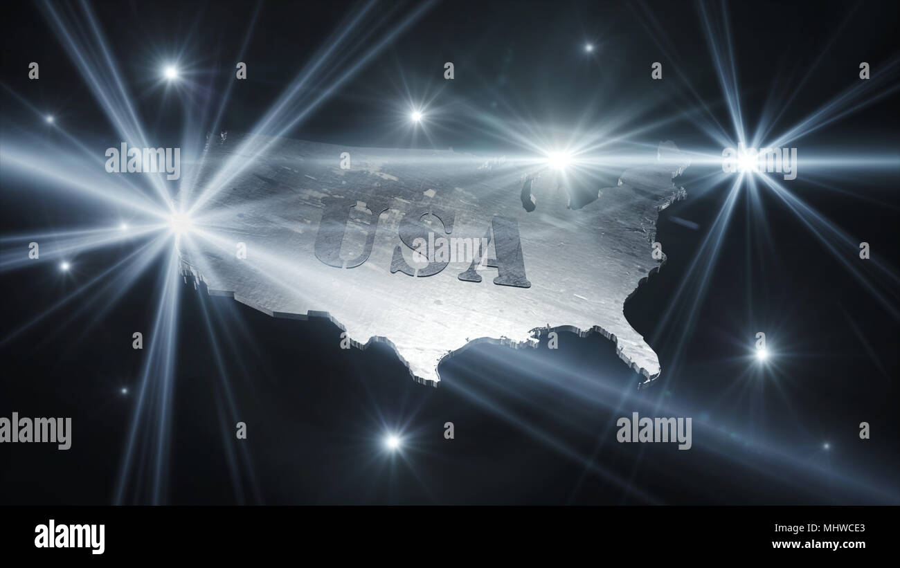 United States Of America Map in Space With Flares and Stars 3D ...