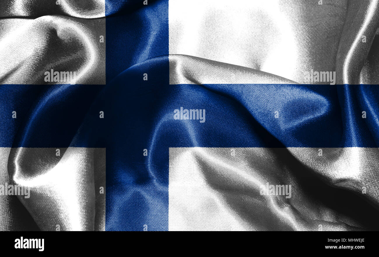 Flag Of Finland Waving In The Wind 3D illustration Stock Photo - Alamy