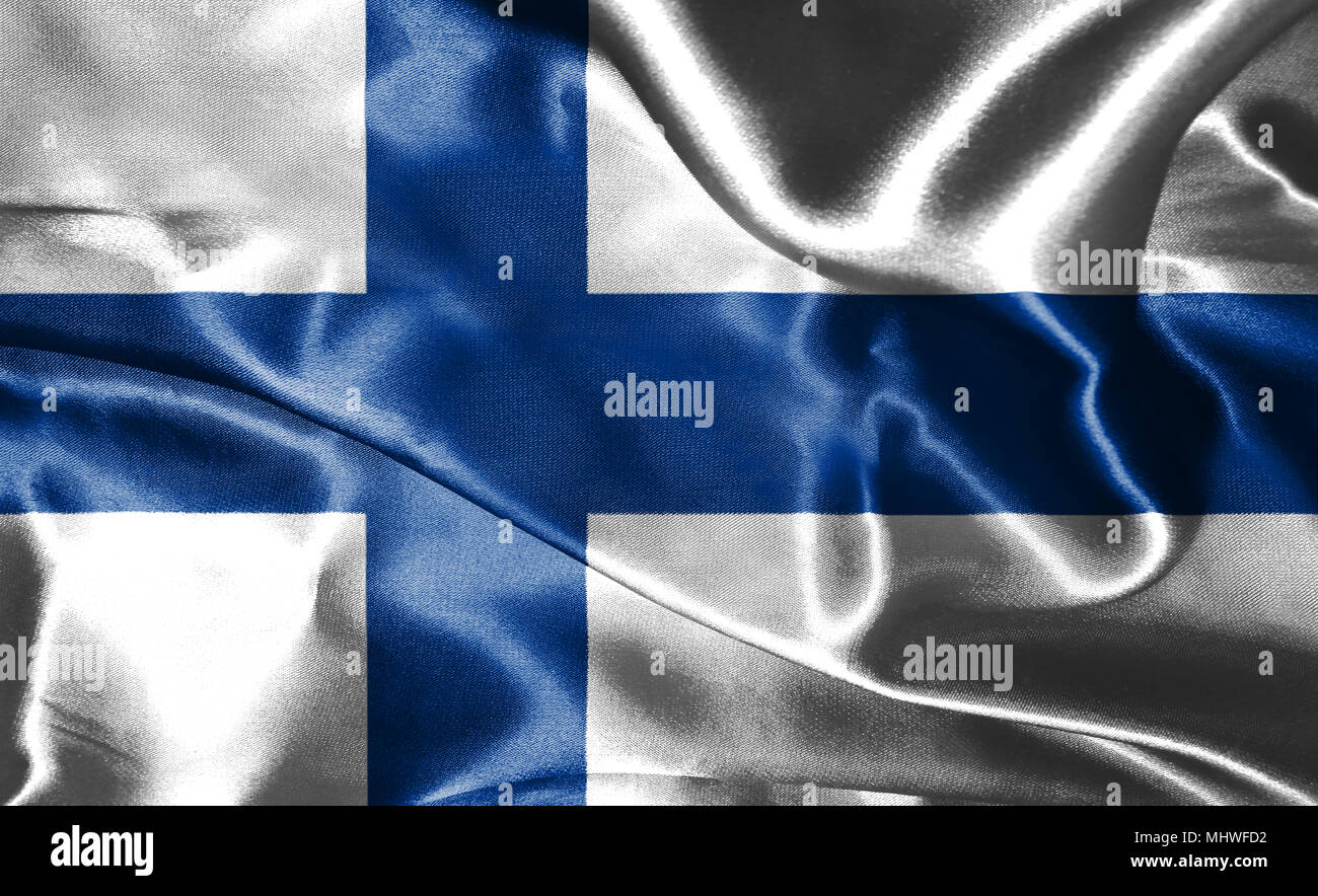 Flag Of Finland Waving In The Wind 3D illustration Stock Photo - Alamy