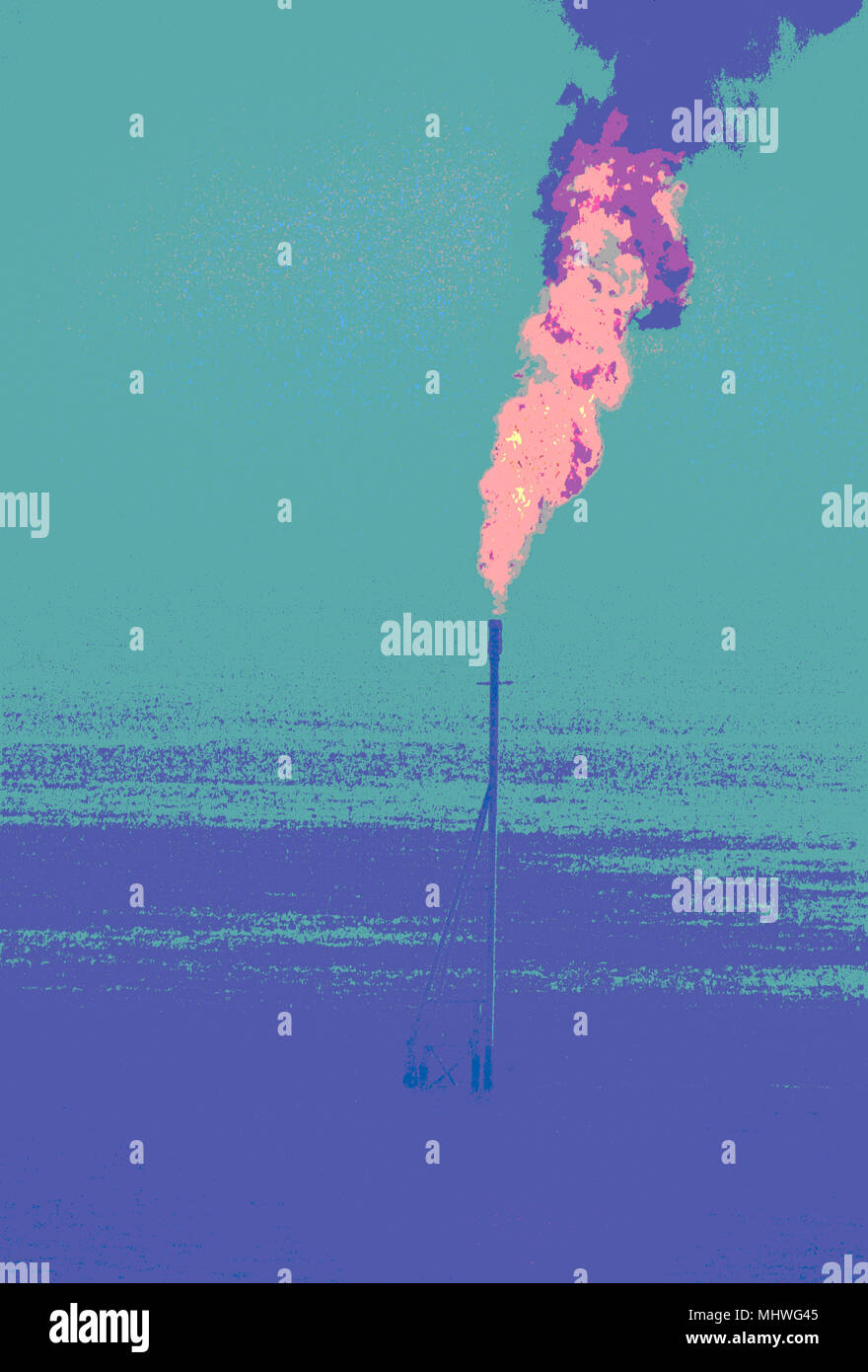 Persian Gulf, off the U.A.E. -- A natural gas flare off the coast of ...