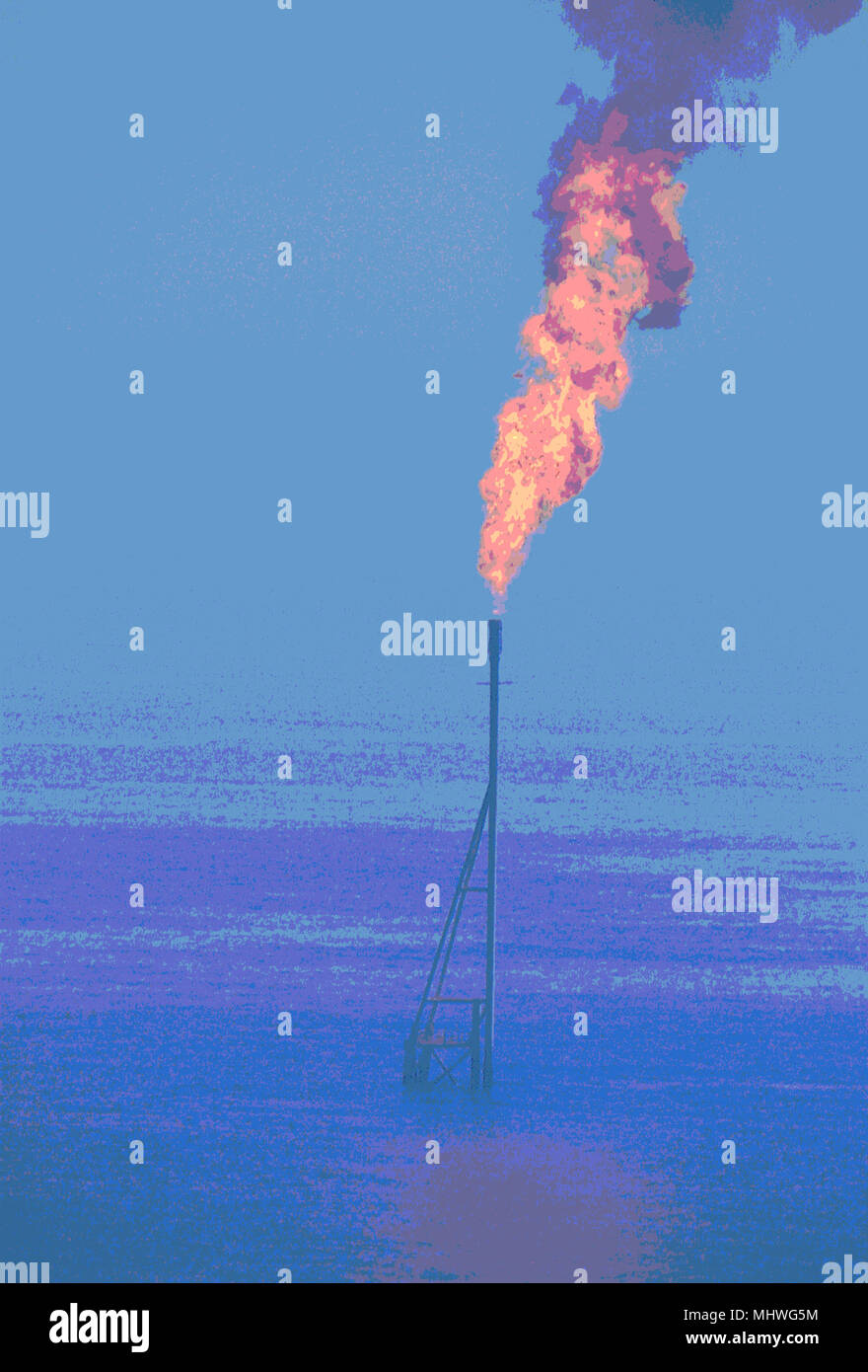 Persian Gulf, off the U.A.E. -- A natural gas flare off the coast of ...