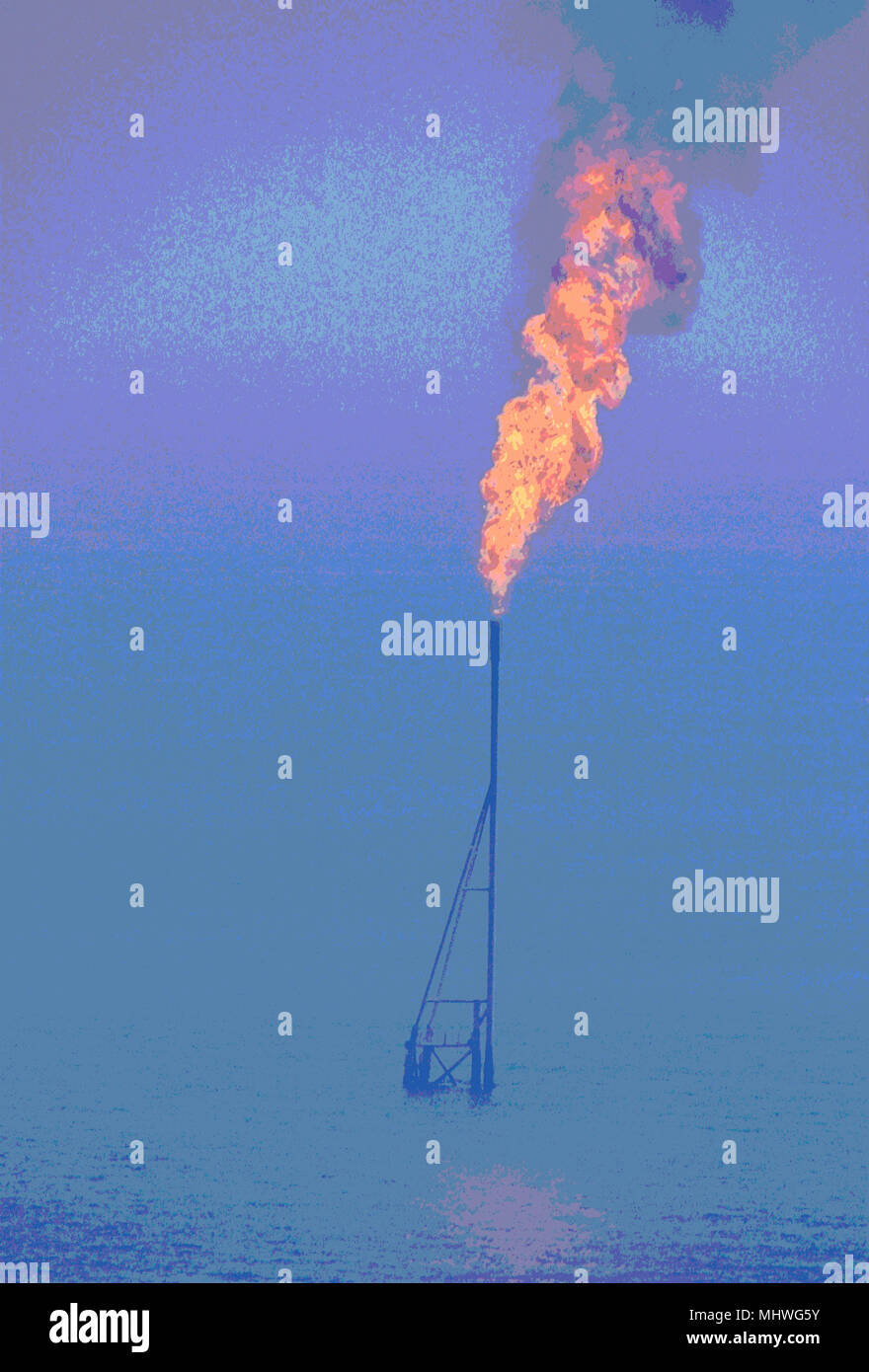 Persian Gulf, off the U.A.E. -- A natural gas flare off the coast of ...
