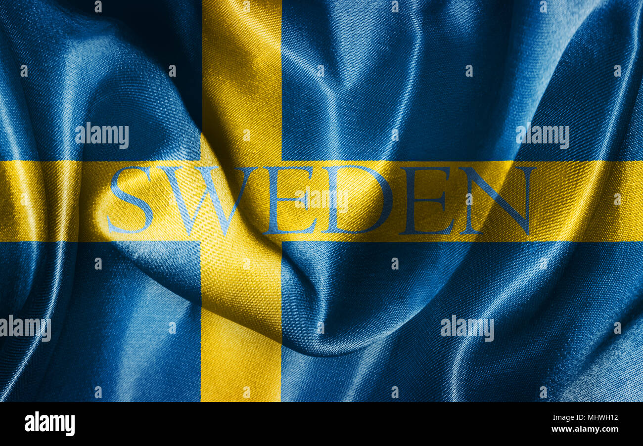 Sweden National Flag With Country Name Illustration Stock Photo - Alamy