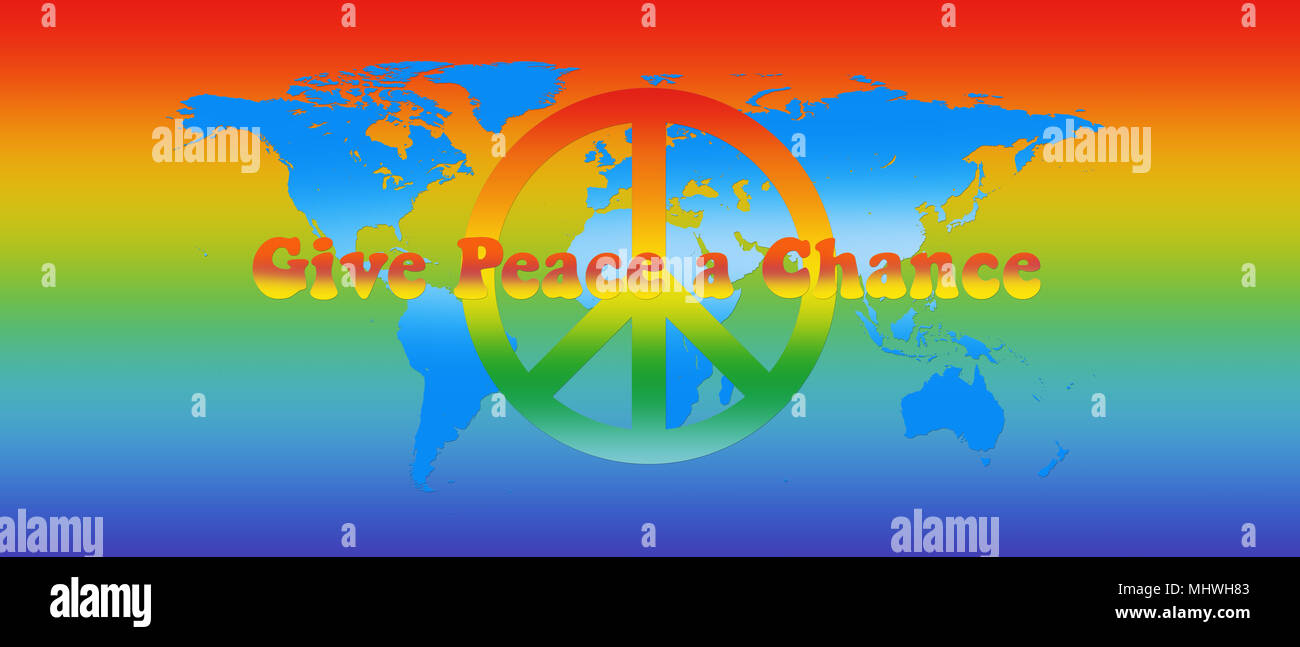 World Map in Peace Colors, Text and Sign 3D illustration Stock Photo ...