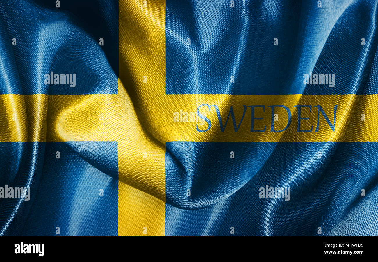 Sweden National Flag With Country Name Illustration Stock Photo - Alamy