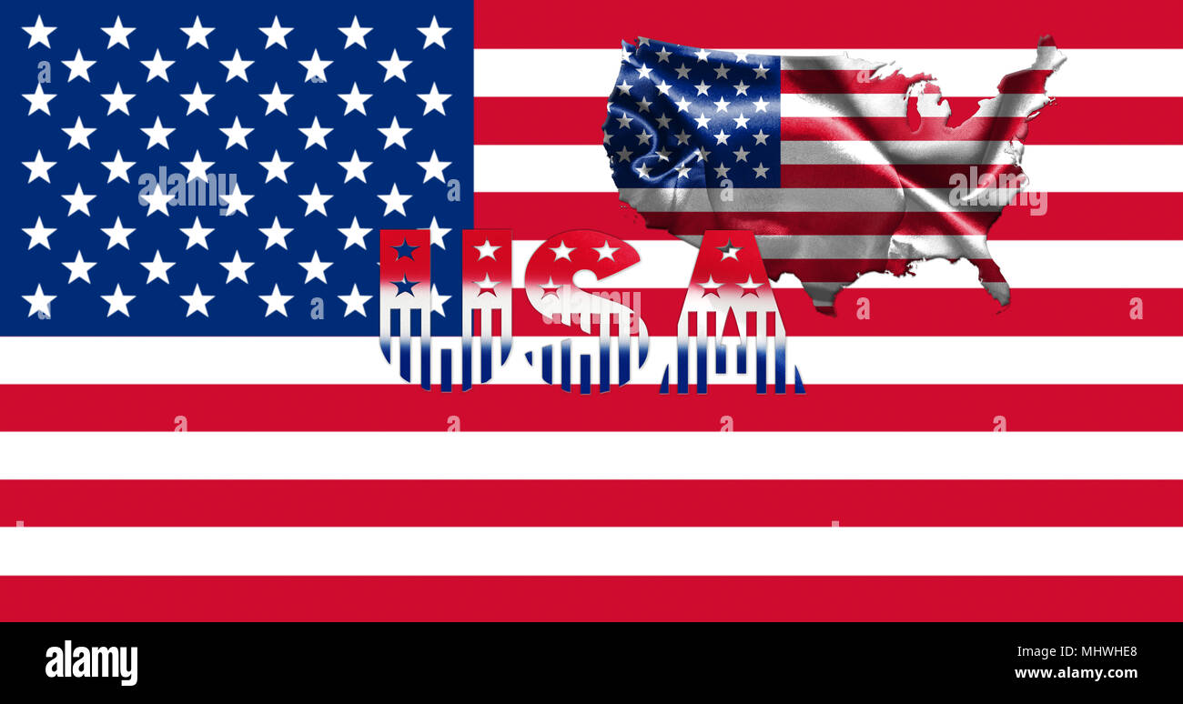 United States of America Map With American Flag and Country Name 3D ...