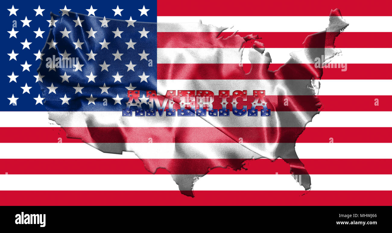 United States of America Map With American Flag and Country Name 3D ...