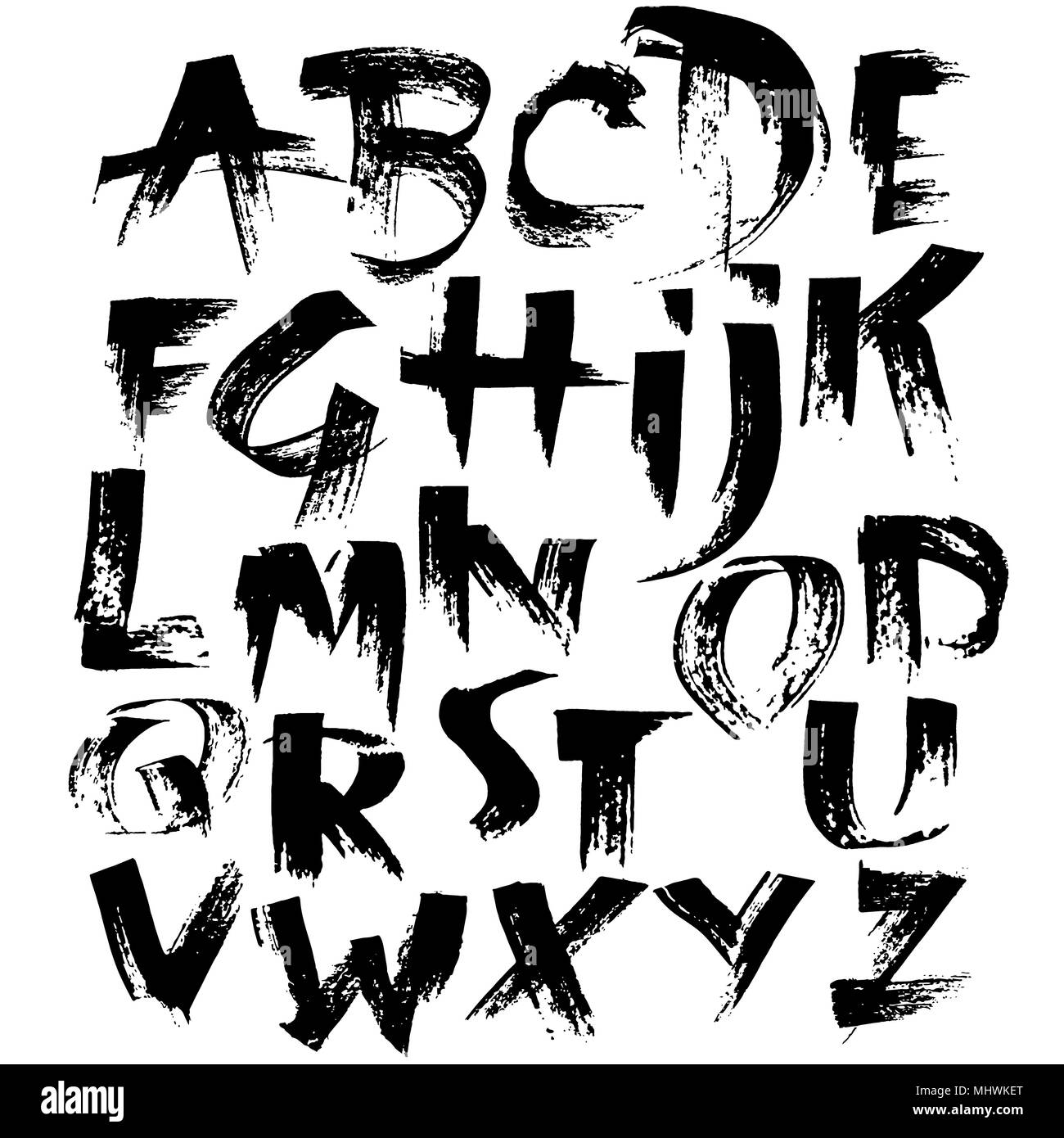 Grunge distress font. Modern dry brush ink letters. Handwritten ...