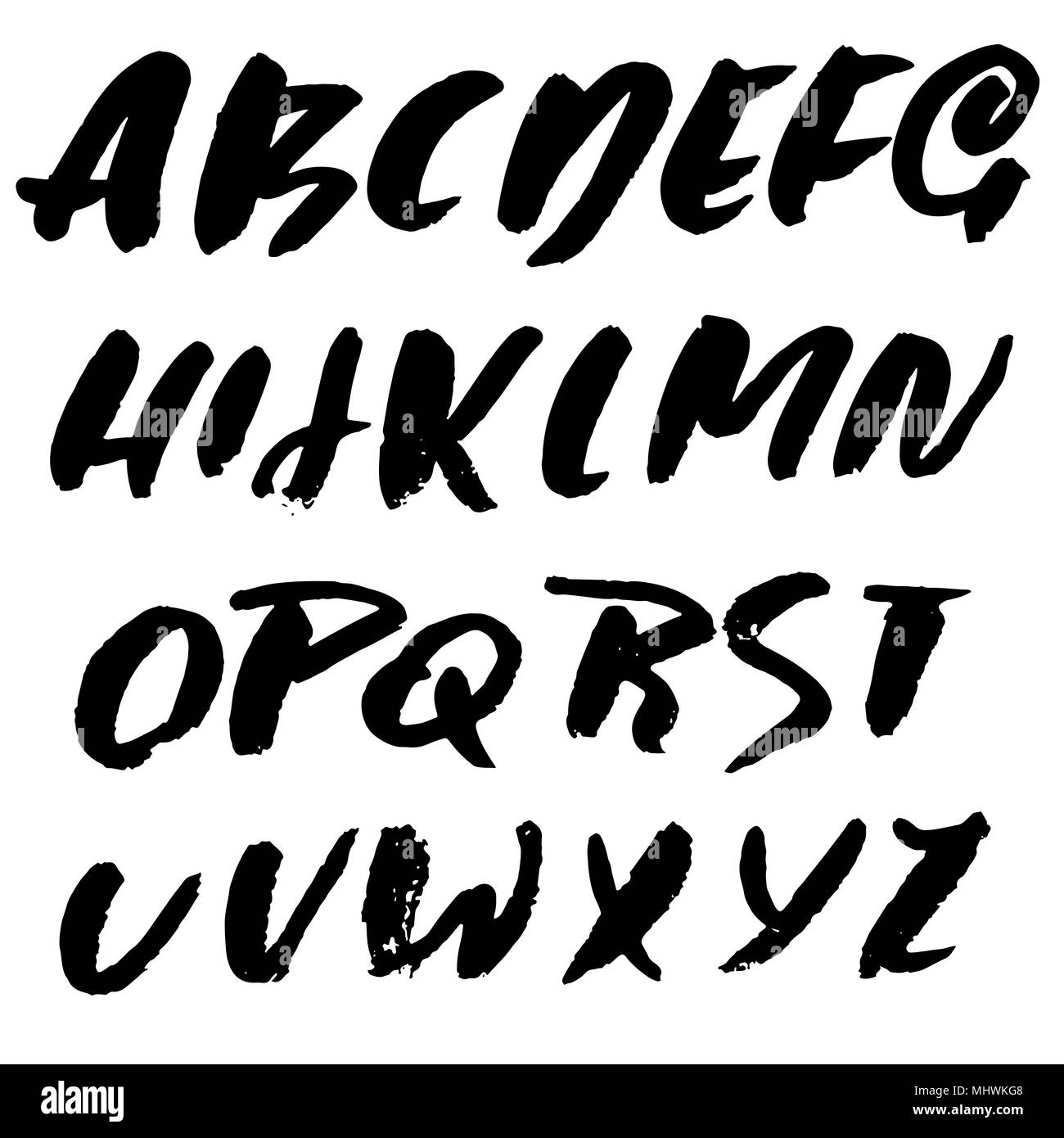 Grunge distress font. Modern dry brush ink letters. Handwritten ...