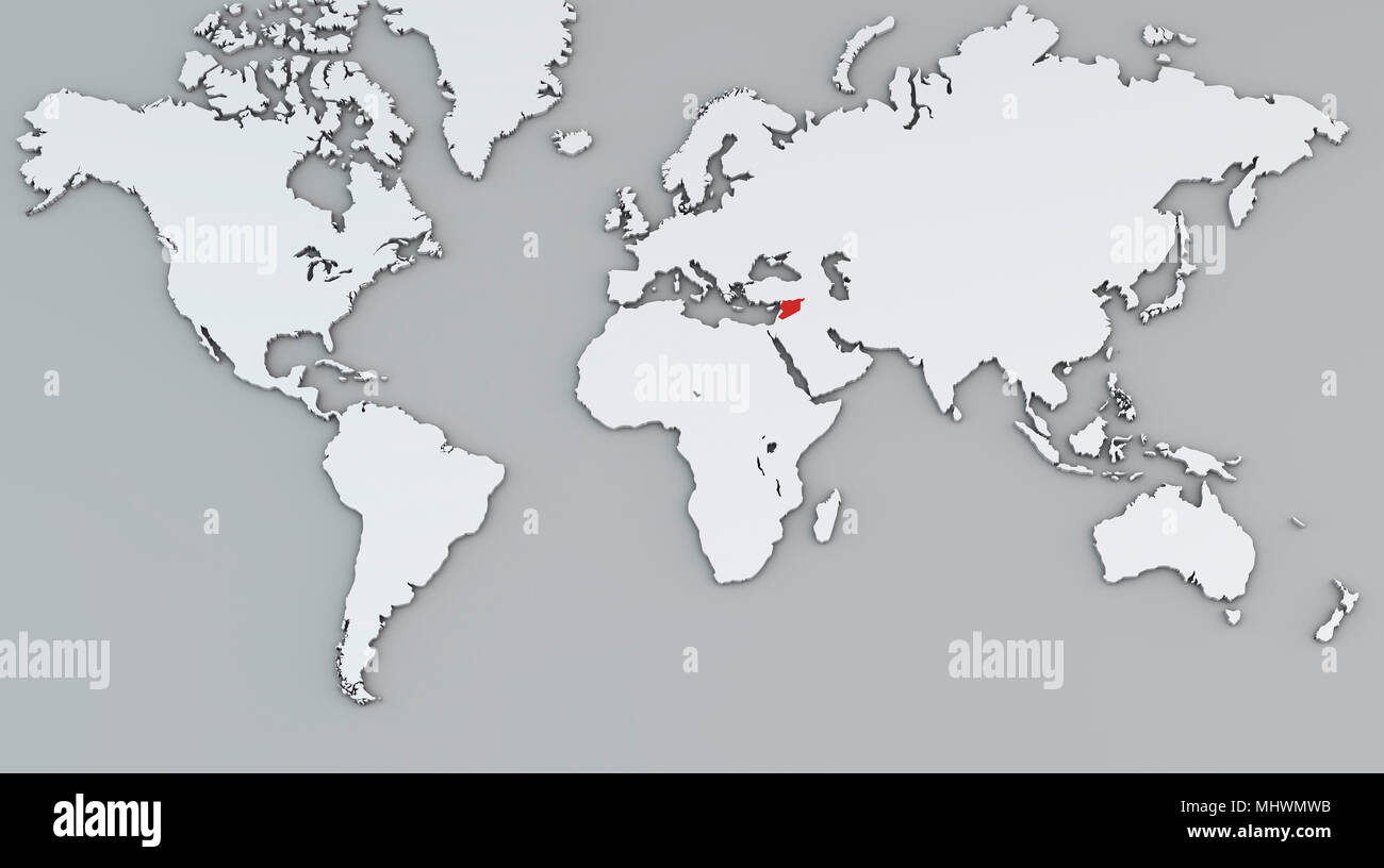 World map, white geographical map, cartography, atlas. Syria red ...