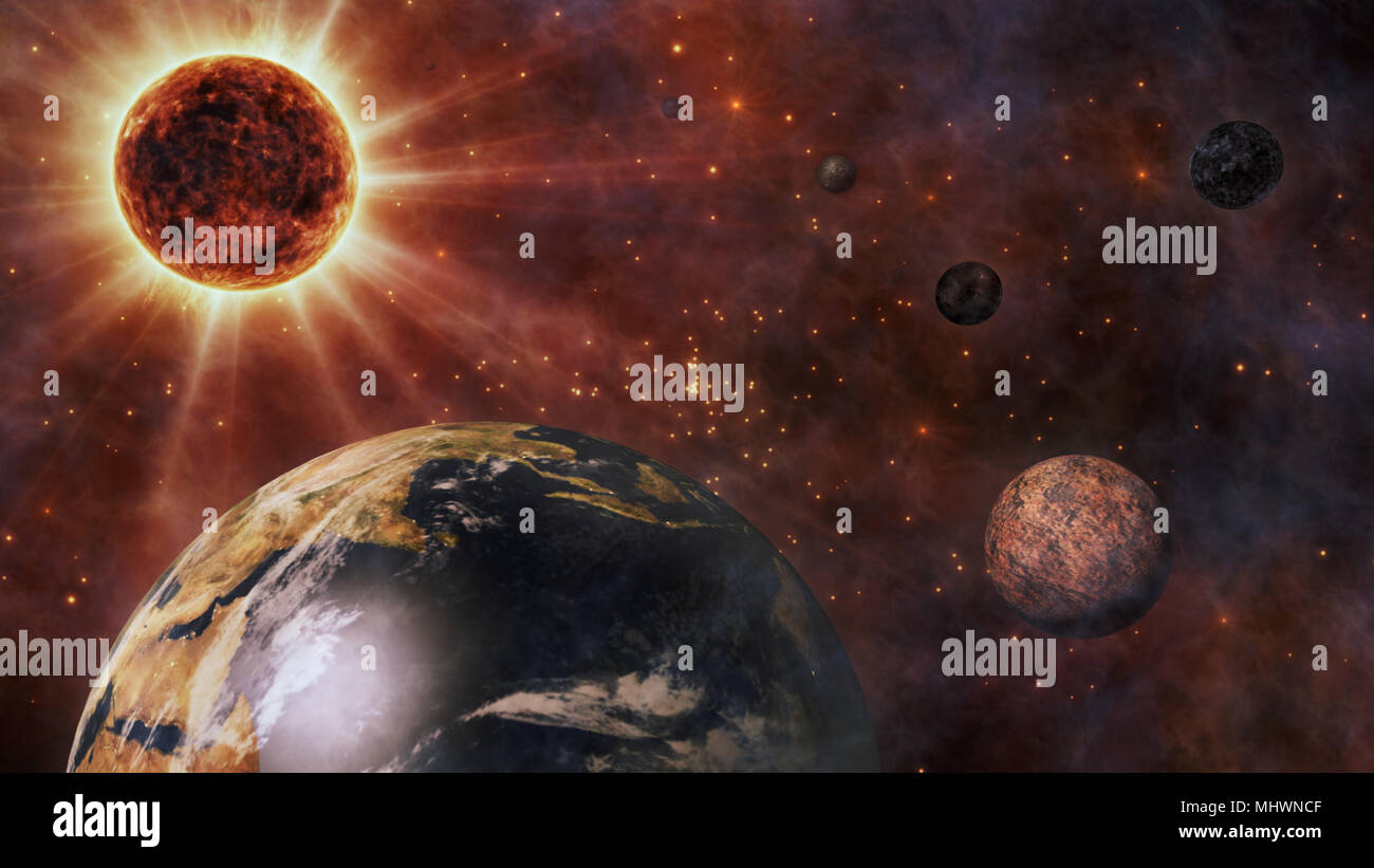 Planet Earth, The Sun, The Moon and Planets In Space Stock Photo - Alamy
