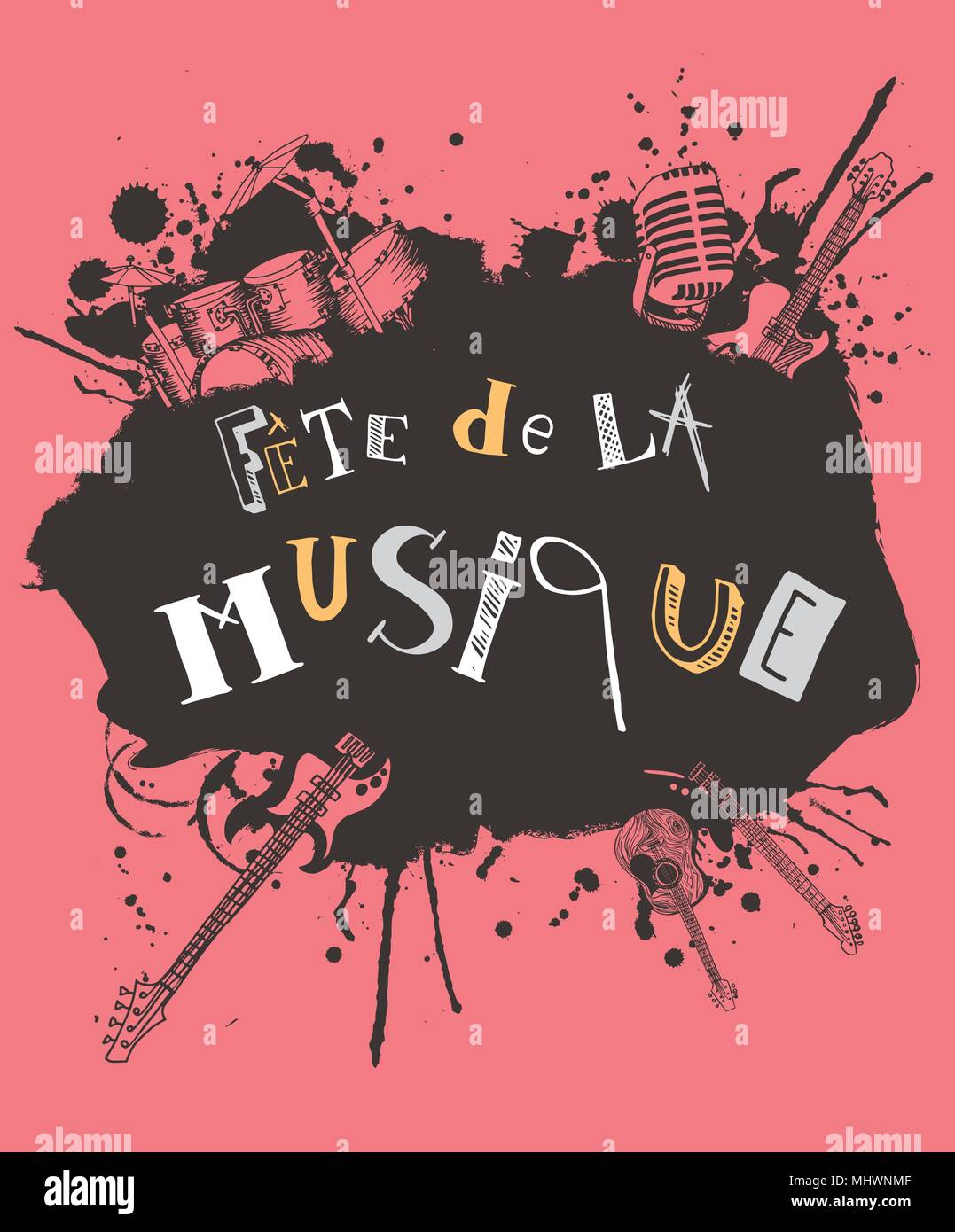 French Music festival instruments illustration doodles Stock Vector ...