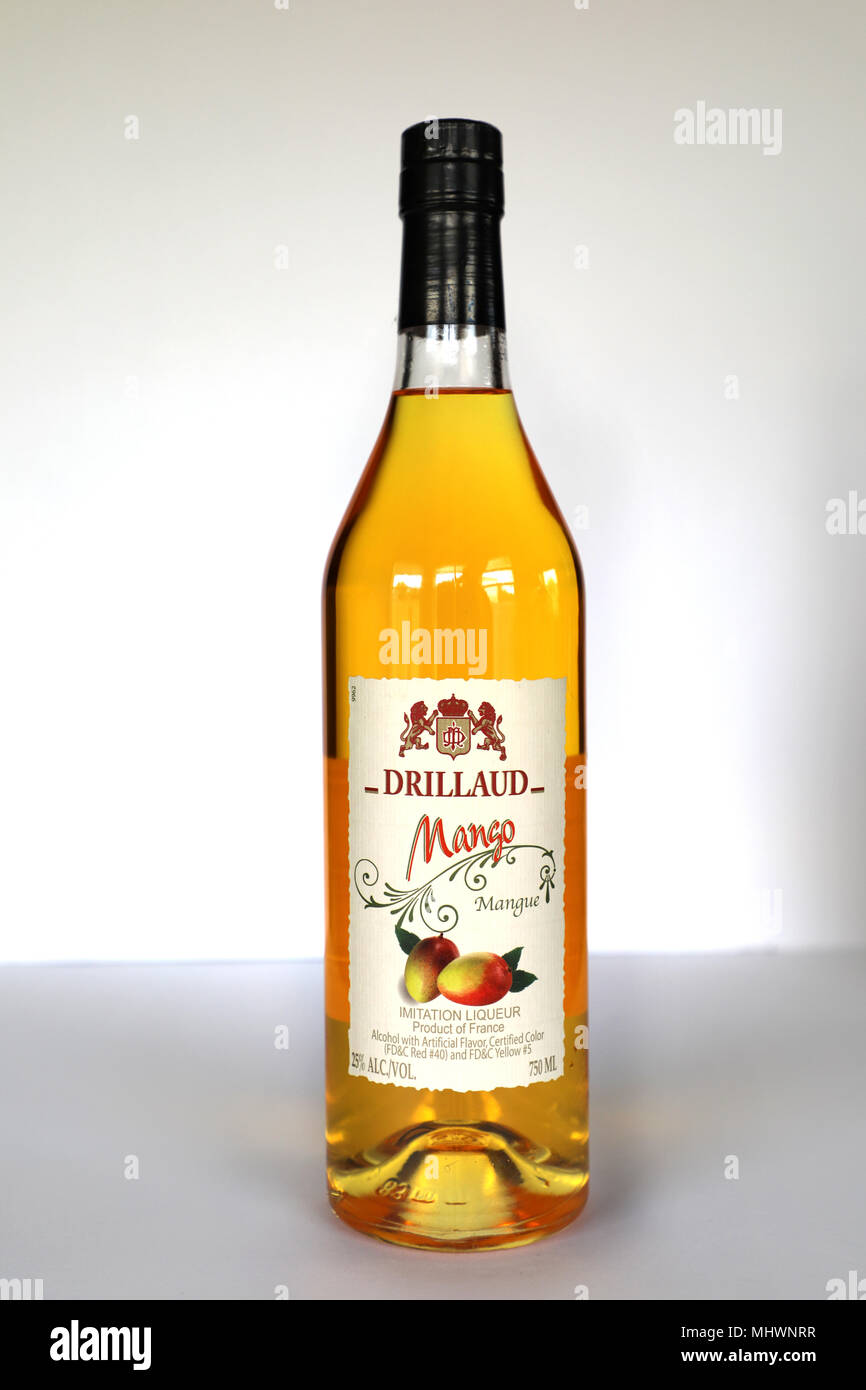 Drillaud Mango Liqueur Product Of France 25% Alcohol Bottle on White ...