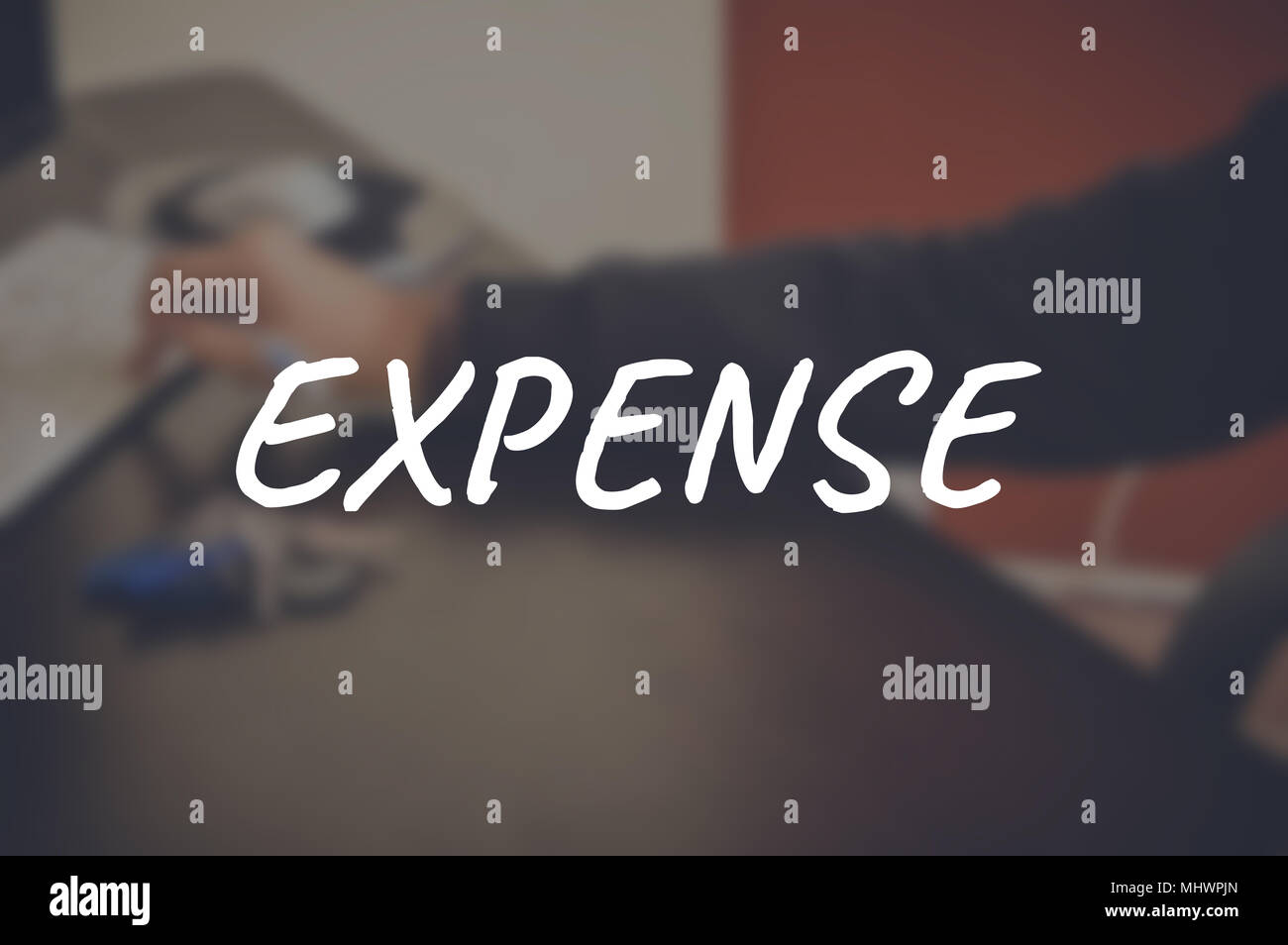 Expense word with blurring business background Stock Photo - Alamy