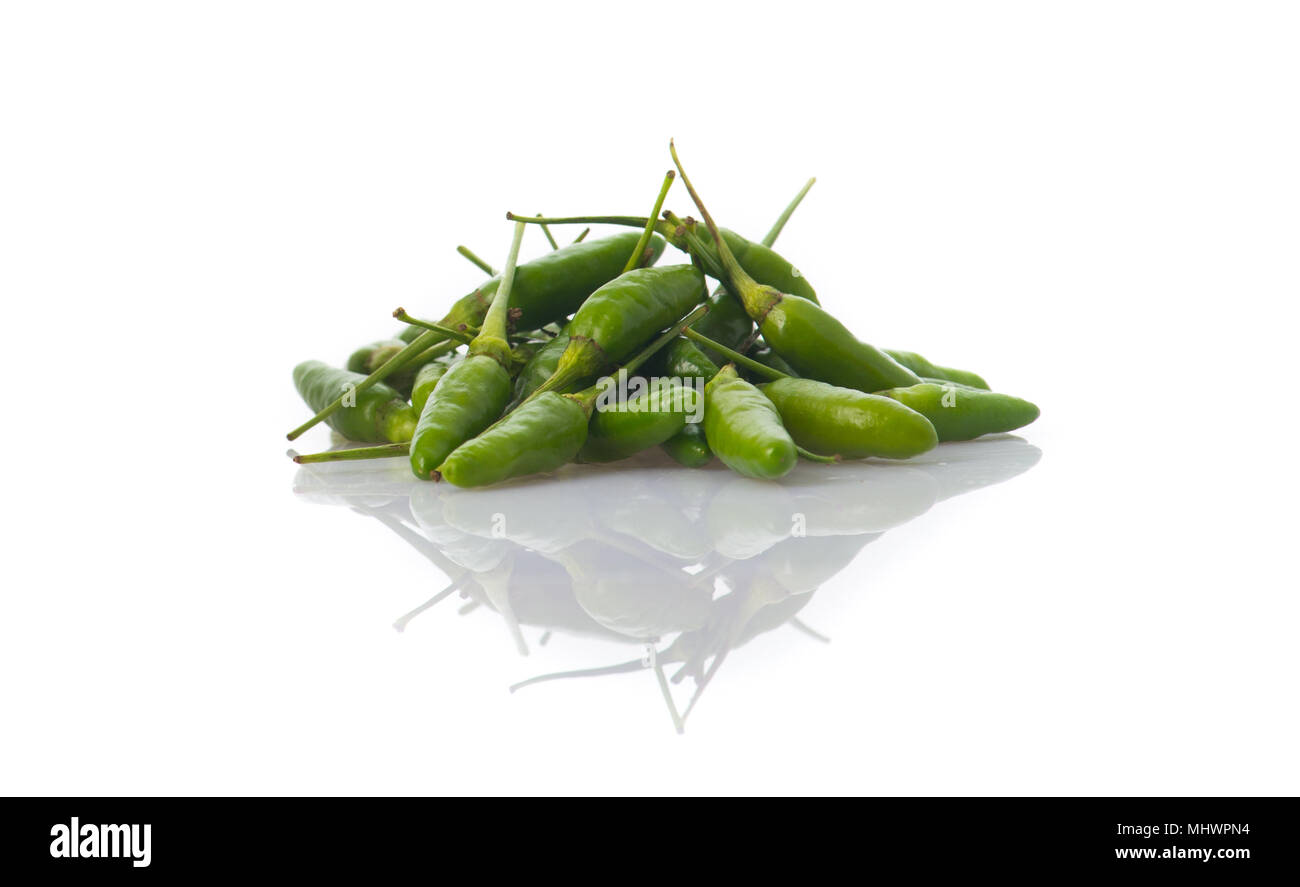 small green chillies isolated on white background Stock Photo - Alamy