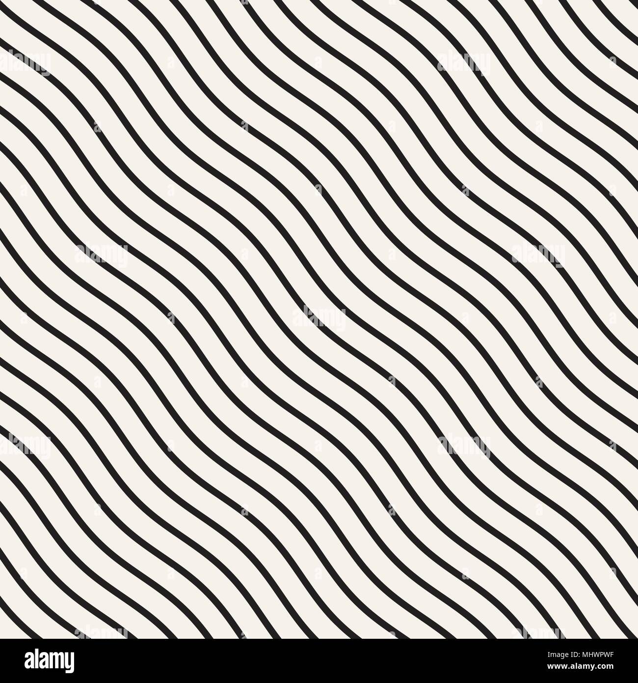 Vector Seamless Black and White Hand Drawn Wavy Lines Simple Pattern ...
