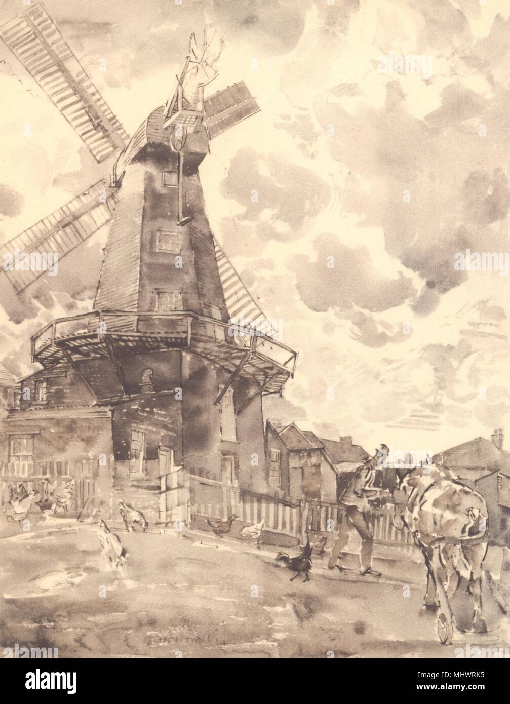 ROCHESTER. Delce Mill. Kent. By Thomas Hennell 1949 old vintage print ...