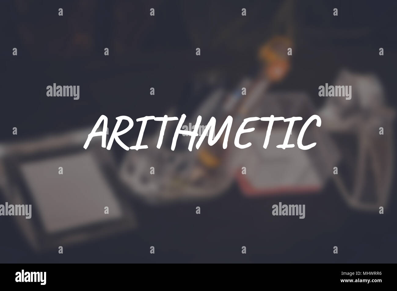 Arithmetic word with blurring business background Stock Photo - Alamy