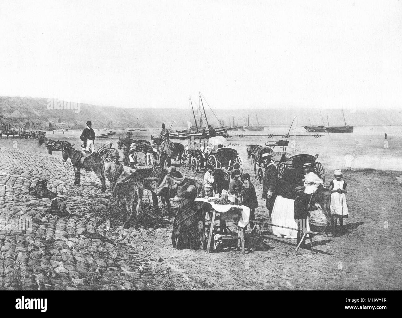 YORKSHIRE. On the beach at Filey, c.1865 1935 old vintage print picture ...
