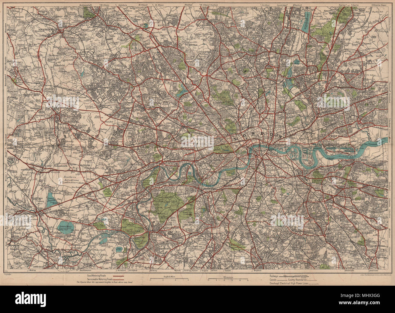 LONDON. Showing "good" & "serviceable" motoring roads. Railways 1947 ...