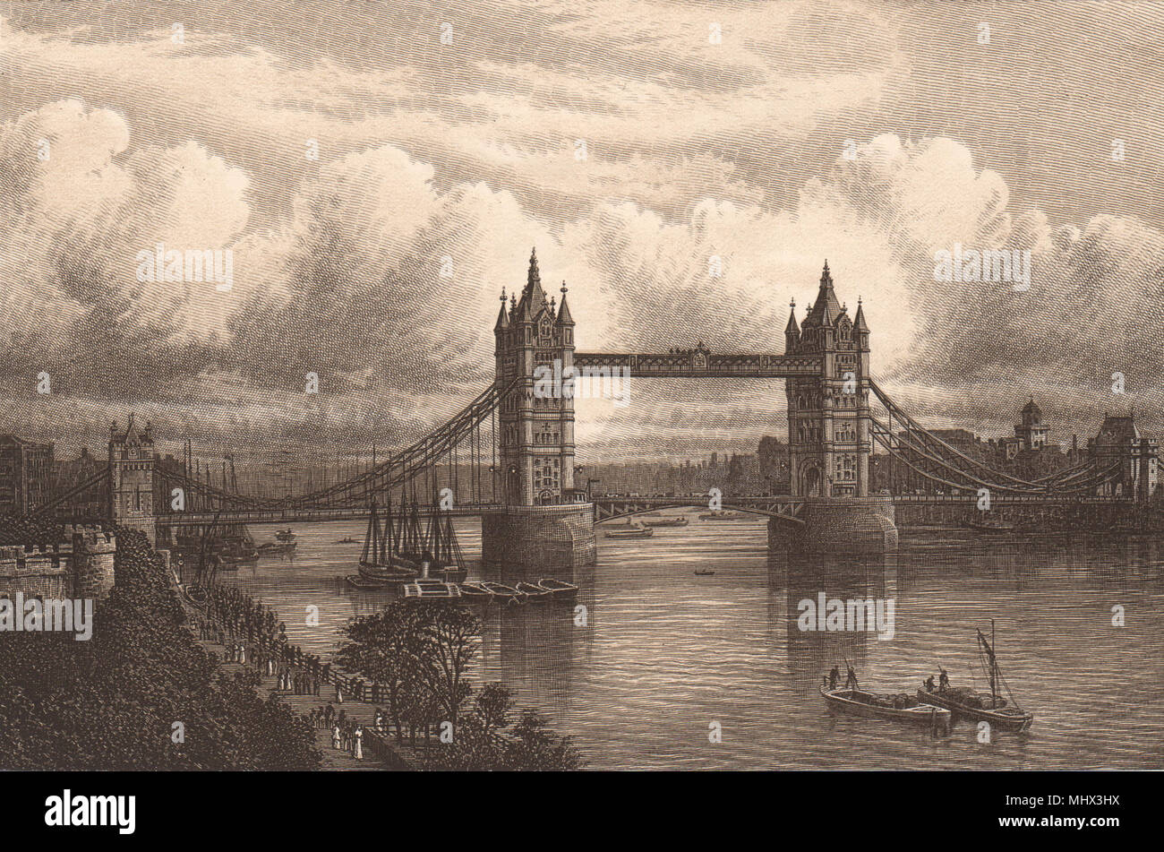 THE TOWER BRIDGE. London 1893 old antique vintage print picture Stock ...