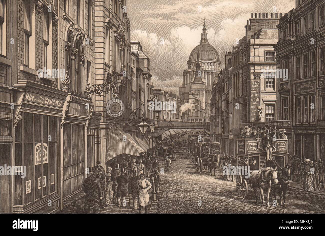 ST. PAUL'S FROM FLEET STREET. London 1893 old antique vintage print ...