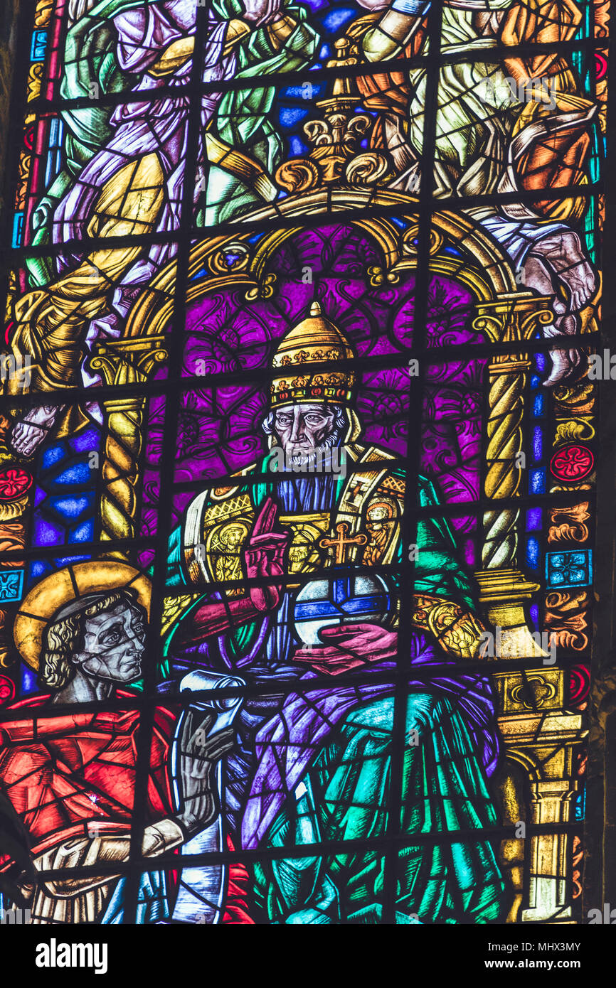 LISBON, PORTUGAL - JANUARY 19, 2018: View of stained glass windows ...