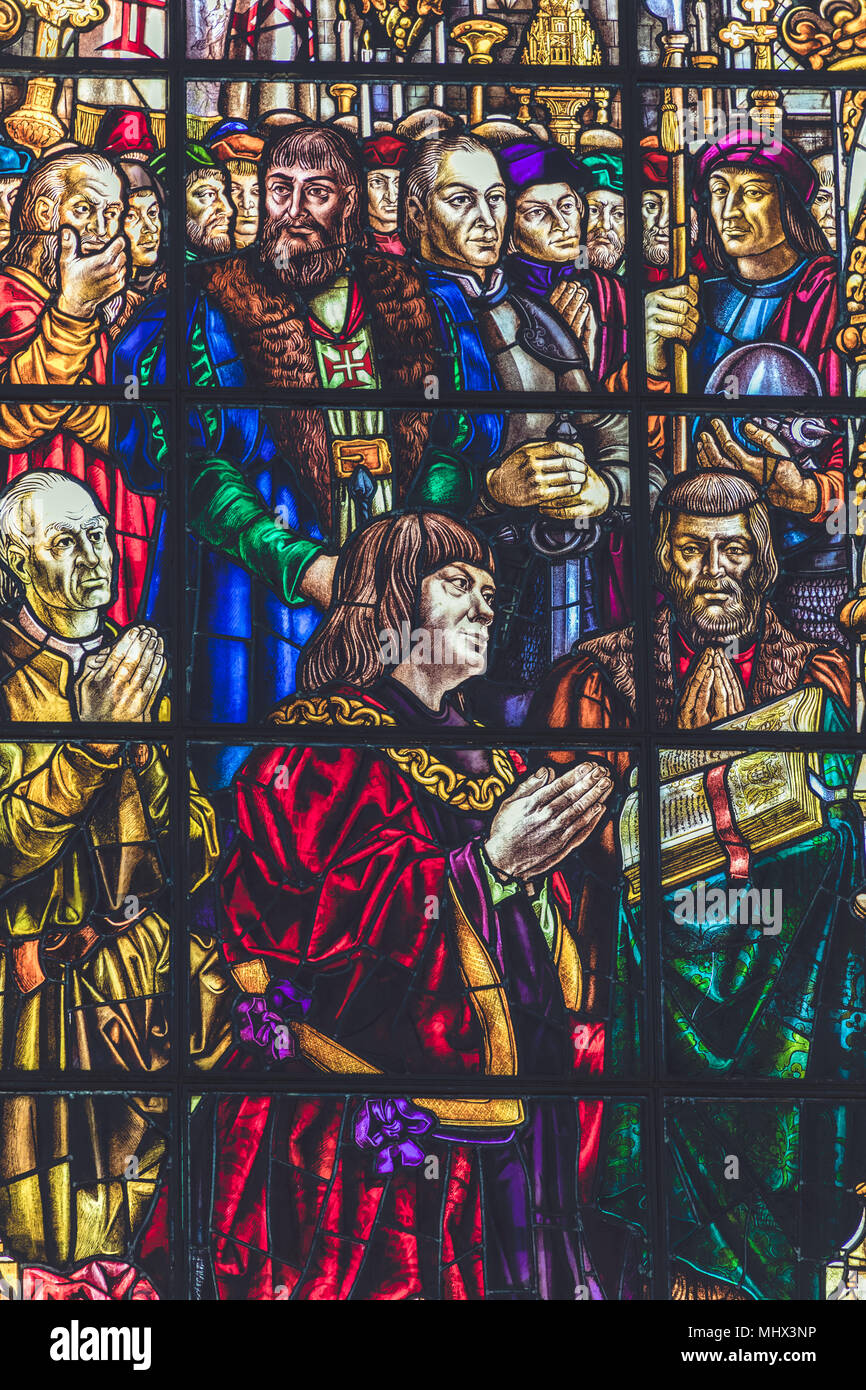 LISBON, PORTUGAL - JANUARY 19, 2018: View of stained glass windows ...