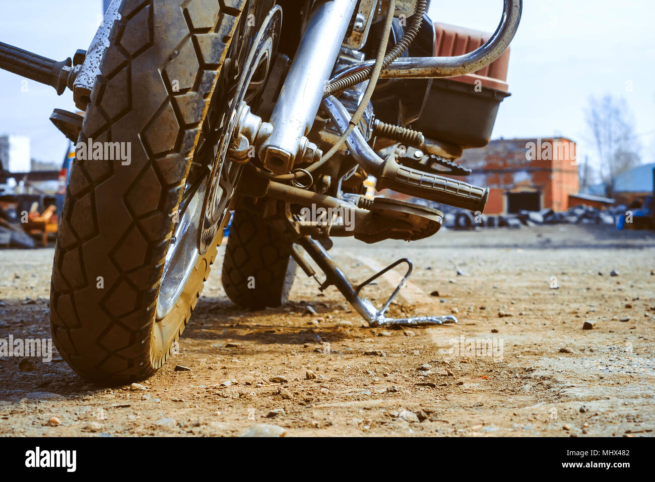 Motorcycle tire great bike-closeup of the front wheel of a large bike ...
