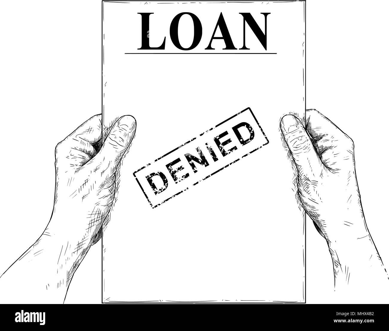 Vector Artistic Illustration or Drawing of Hands Holding Denied Loan ...