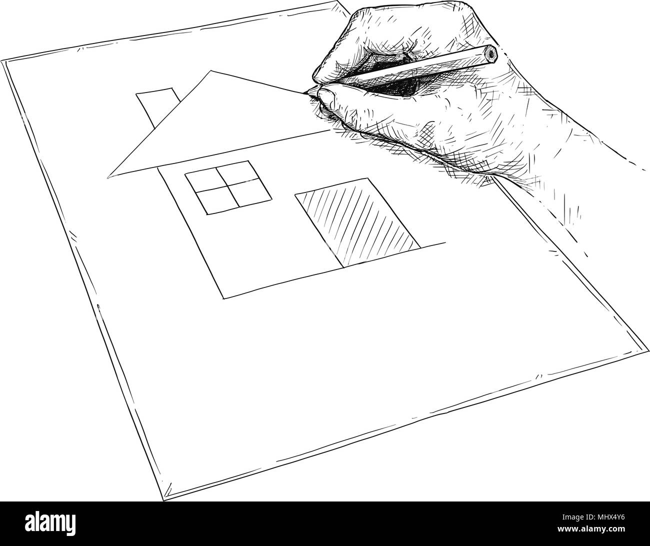 Vector Artistic Illustration of Hand Drawing Dream House on Paper Stock ...