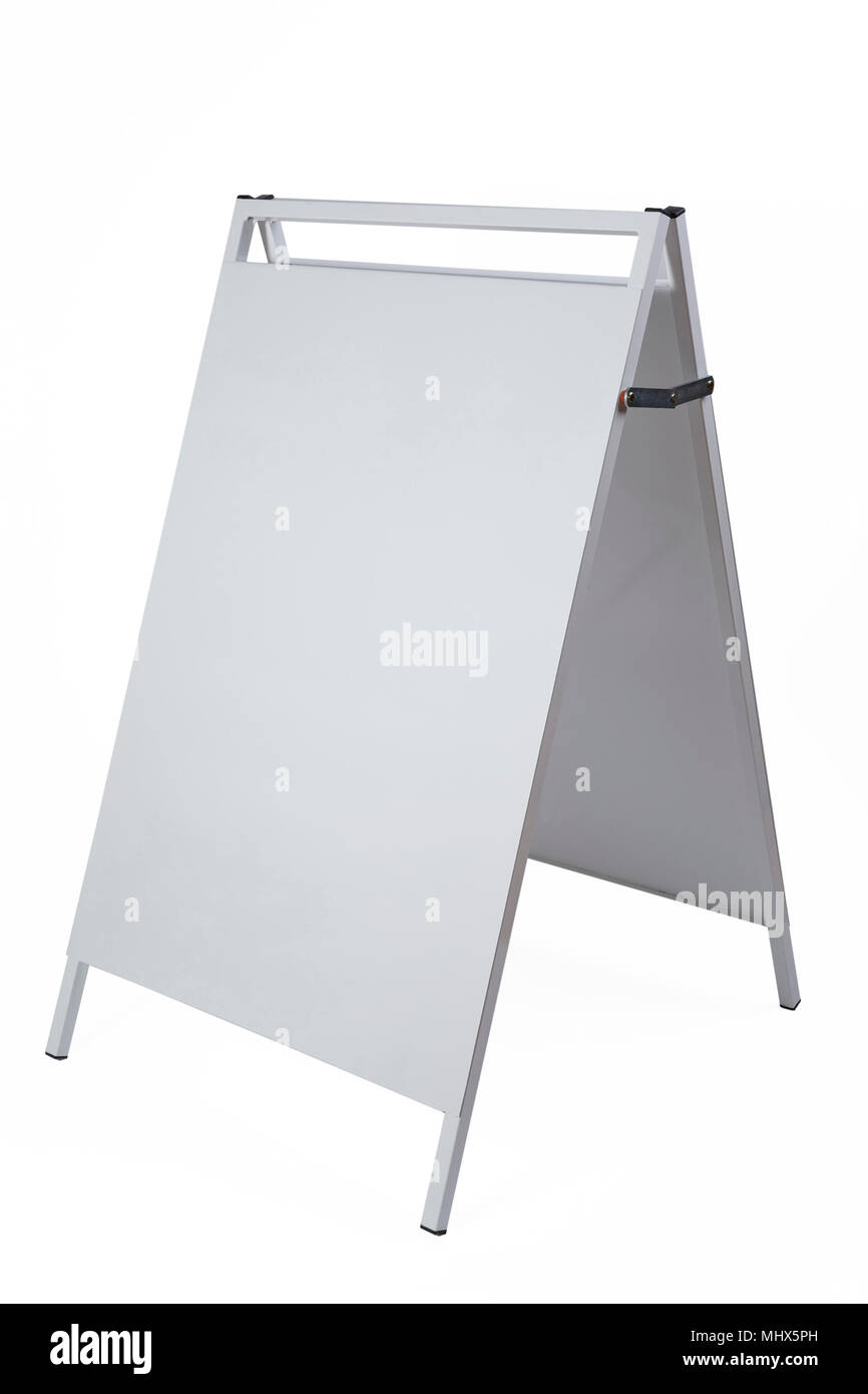 A white blank sandwich board, on a white background Stock Photo - Alamy