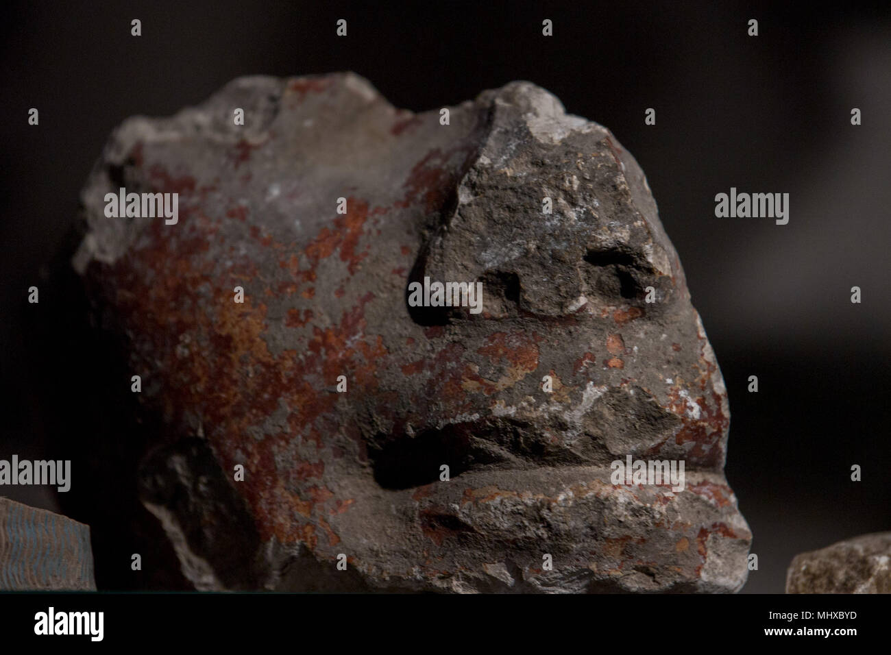 beautiful stone egyptian lips statue detail close up isolated on black ...