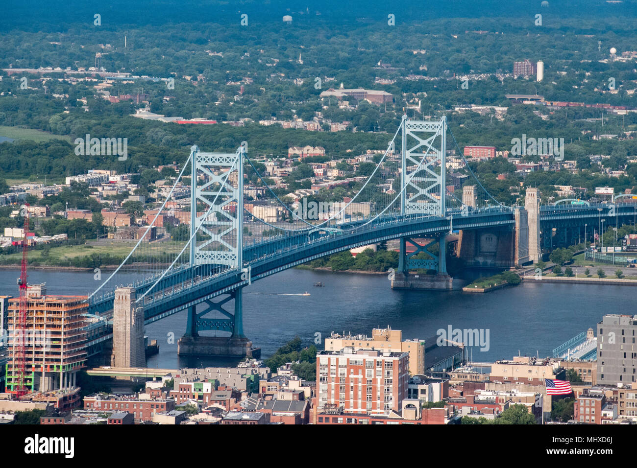 Philadelphia aerial view pano cityscape landscape town Stock Photo - Alamy