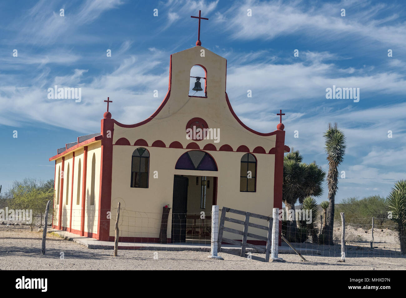 baja california sur desert church on blue sky background Stock Photo ...