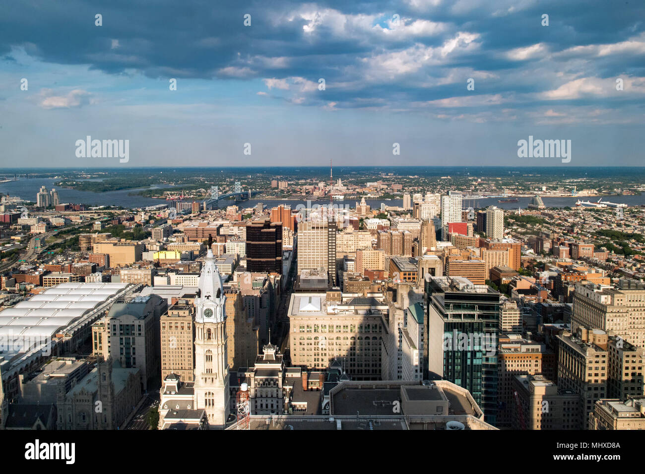 Philadelphia aerial view pano cityscape landscape town Stock Photo - Alamy